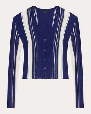 Theory Rib Knit Striped Cropped Cardigan - Blue
