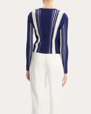 Theory Rib Knit Striped Cropped Cardigan