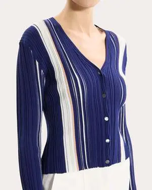 Theory Rib Knit Striped Cropped Cardigan