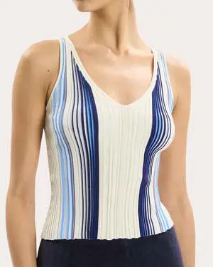 Theory Stripe Rib Knit Scoop Neck Tank Top Cotton/polyamide