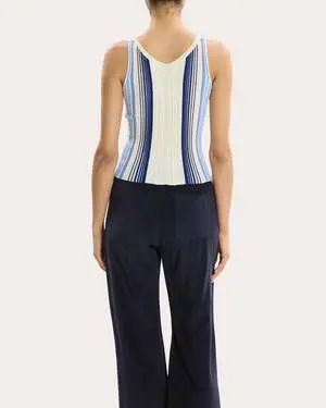 Theory Stripe Rib Knit Scoop Neck Tank Top Cotton/polyamide