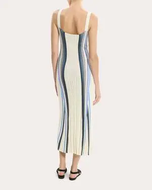 Theory Stripe Rib Knit Notched Tank Dress Cotton/polyamide