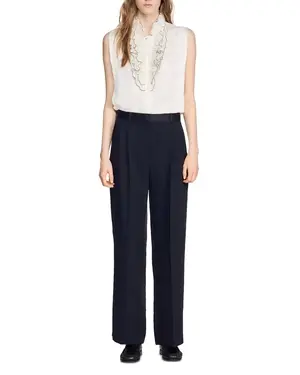 Sandro Mixed Media Satin Pants