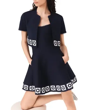 Maje Crochet Panel Cropped Cardigan - Navy