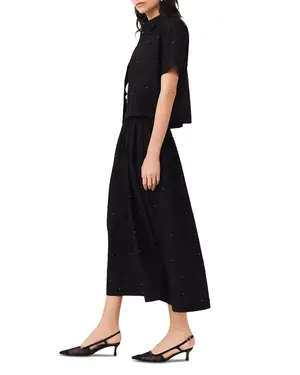 Maje Embellished Flared Midi Skirt