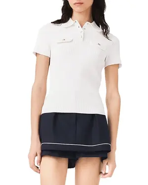 Maje Chest Pocket Short Sleeve Polo - Ecru