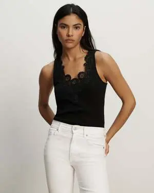 Veronica Beard Narcisa Embroidered Tank Top Black