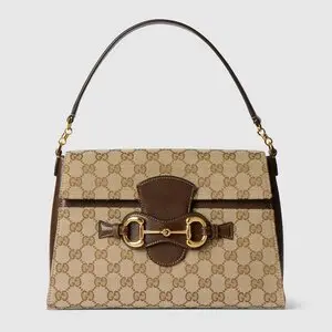 Gucci Medium Top Handle Bag With Horsebit Gg Canvas