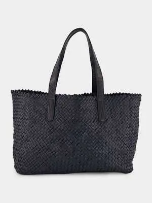 DRAGON DIFFUSION Dark Woven Leather Shoulder Bag - Blue
