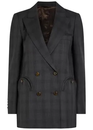 BLAZÉ MILANO Everyday Plaid Double-breasted Wool Blazer - Dark Grey