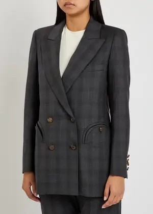 BLAZÉ MILANO Everyday Plaid Double-breasted Wool Blazer
