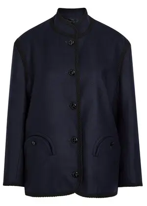 BLAZÉ MILANO Curly Embroidered Wool Jacket - Navy
