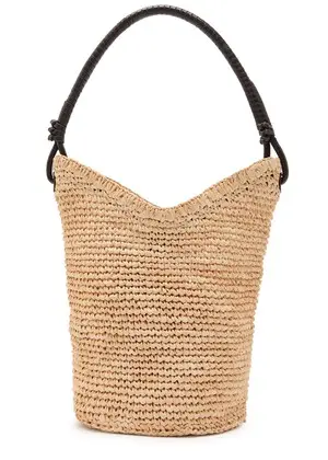 Staud Lani Leather And Raffia Bucket Bag