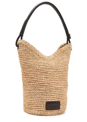 Staud Lani Leather And Raffia Bucket Bag