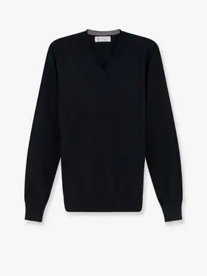 Brunello Cucinelli V-neck Cashmere Sweater - Black