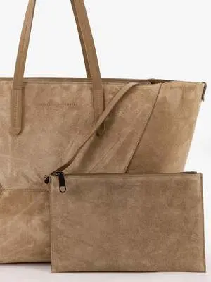 Brunello Cucinelli Suede Shoulder Bag With Engraved Logo - Multicolor