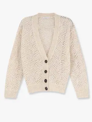 Brunello Cucinelli Mohair Blend Cardigan With Dazzling Motif - Cream