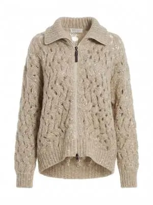 Brunello Cucinelli Merino Zip-up Cardigan With Sequins - Multicolor