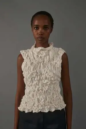 HEIRLOME Sloane Mock-neck Popcorn Top In Silk Crepe - Ivory