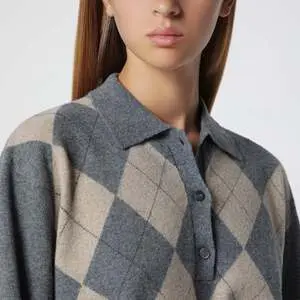 RÓHE Ballantyne Argyle Ribbed Polo Top - Black