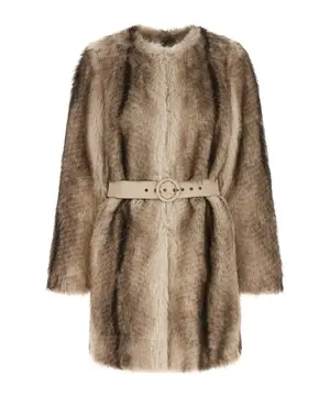 TWINSET Belted Faux Fur Coat - No