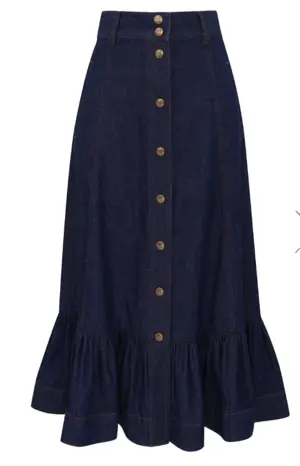 Zimmermann Aster Denim Frill Midi Skirt