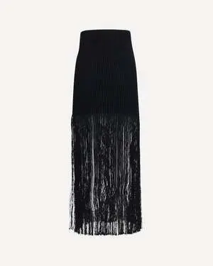 Alaïa Ribbed Knit Fringe Pencil Skirt
