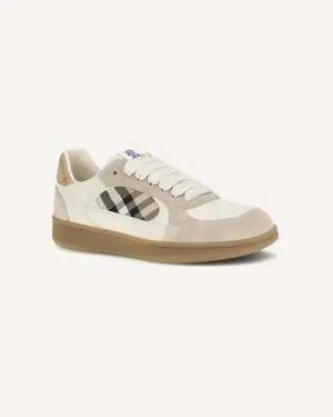 Burberry Terrace Leather And Check Sneakers - Beige