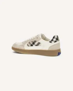 Burberry Terrace Leather And Check Sneakers - Beige