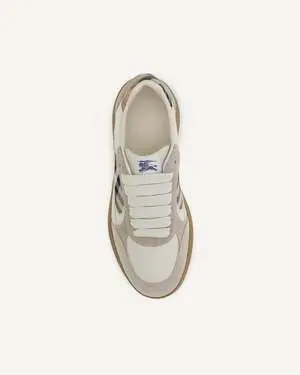 Burberry Terrace Leather And Check Sneakers - Beige