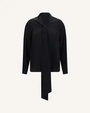 Burberry Silk Blouse With Embroidered Logo And Scarf Detail - Black