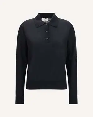 Loulou De Saison Miles Long-sleeve Fine-knit Polo - Black
