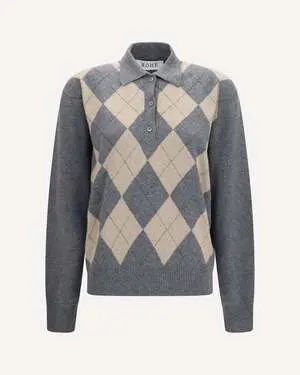 RÓHE Argyle Polo Shirt - Grey