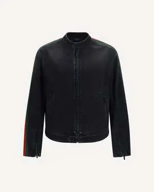 Gucci Cotton Denim Biker Jacket With Web Stripe - Black