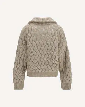 Brunello Cucinelli Mohair And Wool Blend Cardigan With Sequin Details - Beige
