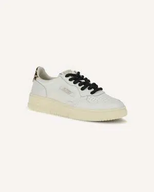 AUTRY Medalist Low Leather Sneakers With Leopard Detail - White