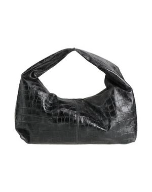 LAURA DI MAGGIO Dark Leather Hobo Bag With Crocodile-effect - Black