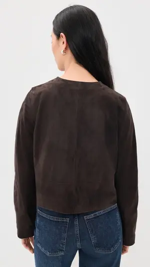 Vince Collarless Cropped Suede Jacket