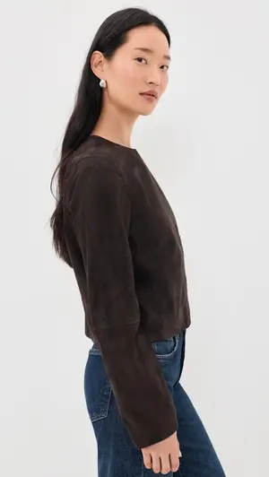 Vince Collarless Cropped Suede Jacket