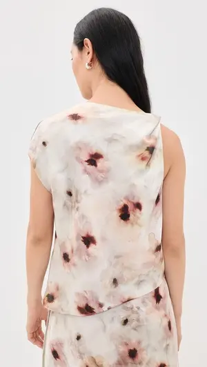 Vince Watercolor Floral Twist Shoulder Top