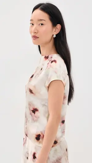 Vince Watercolor Floral Twist Shoulder Top