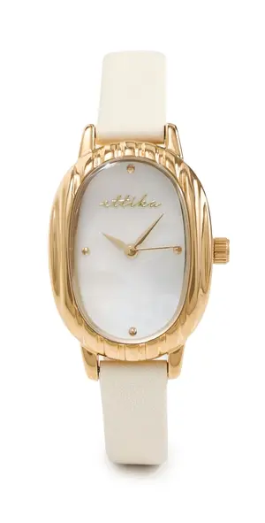 Ettika Timeless Texture Leather Watch With Mother-of-pearl Dial