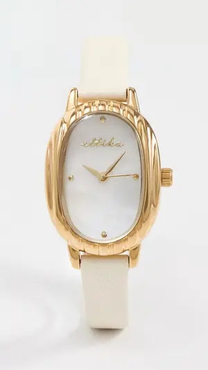 Ettika Timeless Texture Leather Watch With Mother-of-pearl Dial