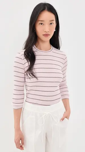 Vince Rib Stripe Long Sleeve Crew Tee