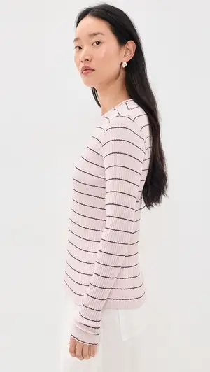 Vince Rib Stripe Long Sleeve Crew Tee