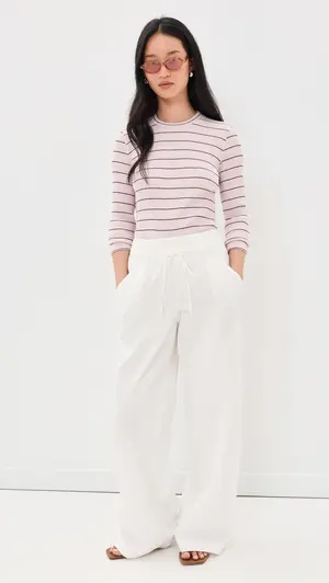 Vince Rib Stripe Long Sleeve Crew Tee