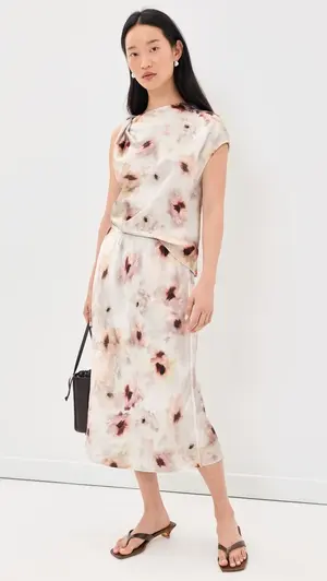 Vince Watercolor Floral Slip Skirt