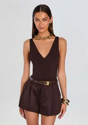 SANS FAFF Plunge V Bodysuit - Espresso