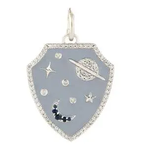 ARTISAN Celestial Enamel And Diamond Shield Pendant In 14k White Gold - White/blue
