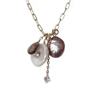 RARE MATTERS JEWELRY Pearl Coin Pendant Necklace - Yellow